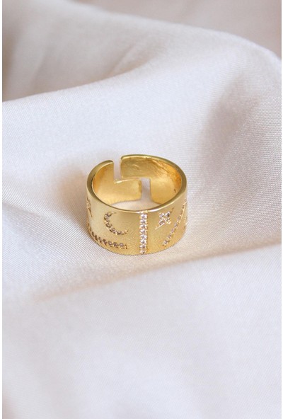 Shoecide Ay Detaylı Zirkon Taşlı Ayarlamalı Yüzük