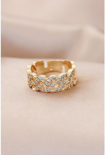 Shoecide Gold Metal Zincir Desenli Zirkon Taşlı Ayarlanabilir Yüzük Shoecide Gold Metal Zincir Desenli Zirkon Taşlı Ayarlanabilir Yüzük