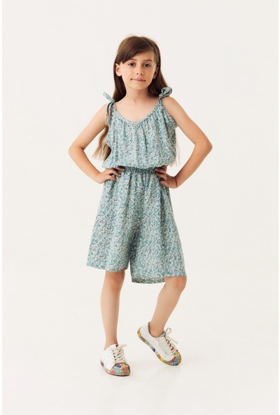 FullaModa Çiçek Desenli Askılı Çocuk Tulum