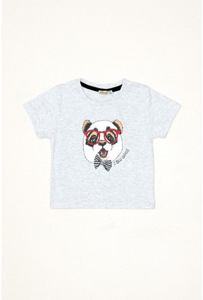 FullaModa Ayı Baskılı Bisiklet Yaka Çocuk Tişört FullaModa Ayı Baskılı Bisiklet Yaka Çocuk Tişört