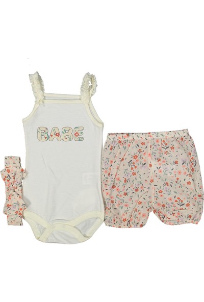 Deren Kids Çıtır Desen Baskılı Badili Kız Bebek Şortlu 3lü Takım