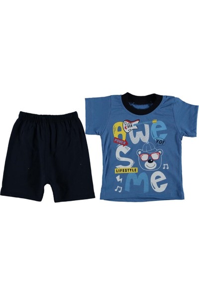 Deren Kids Awe Some Ayı Baskılı Şortlu Erkek Bebek Alt Üst Takım