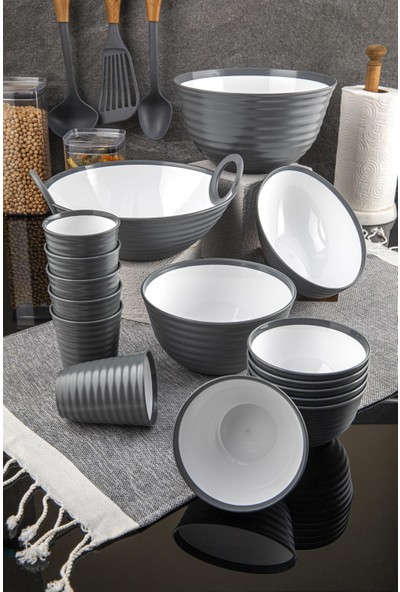 Doreline 16 Parça Füme Yemek Takımı, Salata, Meyve, Sunum Kasesi, Bardak, Plastik Set Doreline 16 Parça Füme Yemek Takımı, Salata, Meyve, Sunum Kasesi, Bardak, Plastik Set