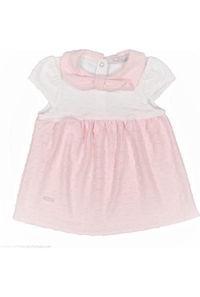 Fiorella Kız Bebek Pembe Yakalı Organik Astarlı Pembe Beyaz Fermuarlı Elbise Takımı 22016