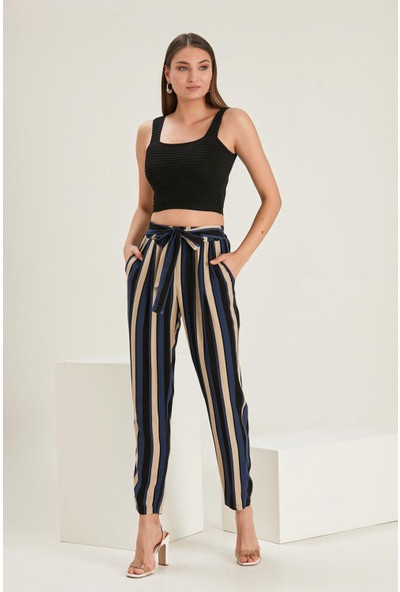 Alexandergardı Çizgili Bağlamalı Pantolon (B19-45704)