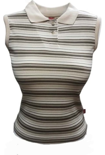 Exc Kadın Kolsuz Polo Yaka T-Shirt 01590 - Bej - M