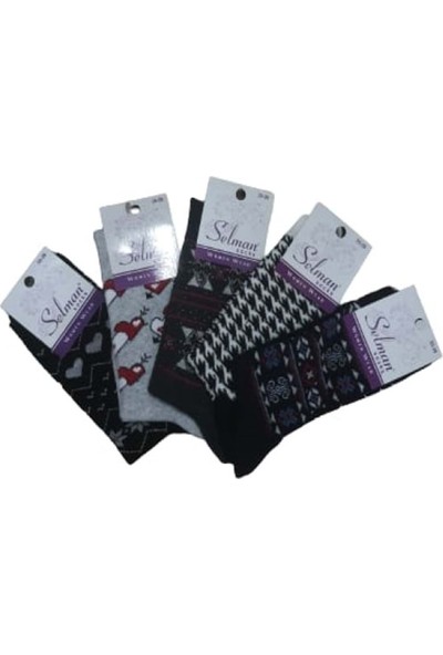 Selman Socks Kadın Classic Desenli Likralı Çorap 35-39 (5 Paket) S 01581 - Karışık Renkli - 36-39