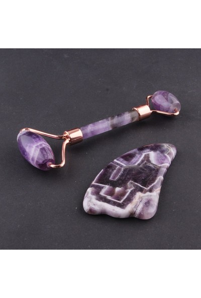 Osmanlı Doğal Taş Ametist Doğal Taşı Roller Ve Kaz Ayağı Gua Sha Masaj Takımı Ma068