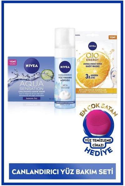 Nıvea Yüz Temizleme KÖPÜĞÜ150ML+ Aqua Sensation Yüz Kremi 50ML+ Q10 Energy Maske ve Yüz Temizleme Cihazı