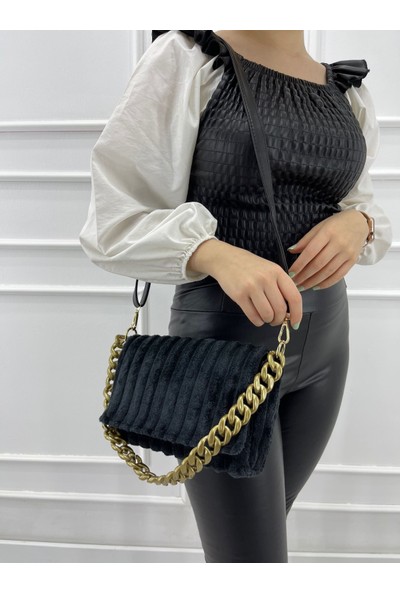 Moda House Siyah Renk Peluş Çapraz Çanta CB259 Moda House Siyah Renk Peluş Çapraz Çanta CB259