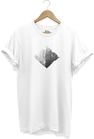 The Baskı Beyaz Unisex Manzara - Mahzen Baskılı Tasarım Kısa Kollu T-Shirt