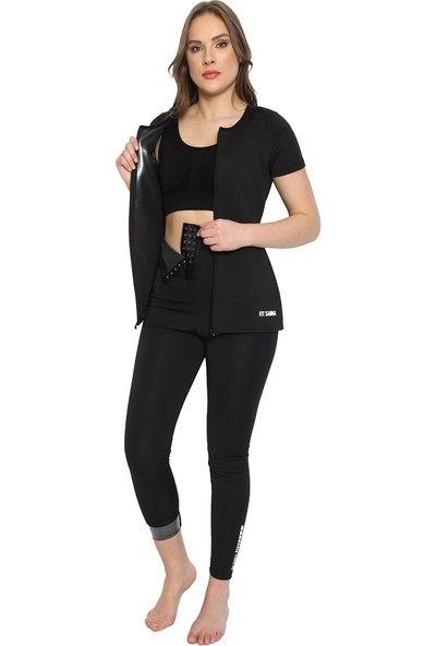 Fit1beden Agraflı Termal Sauna Tayt+Yarım Kollu Fermuarlı Termal Sauna Body Sıkılaştırıcı Inceltici Fit1beden Agraflı Termal Sauna Tayt+Yarım Kollu Fermuarlı Termal Sauna Body Sıkılaştırıcı Inceltici