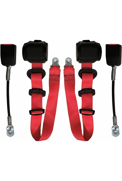 Oto Emniyet Kemeri Kırmızı 3 Nokta Otomatik Demir Kollu 1 Takım 2 Adet