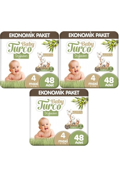Baby Turco Bebek Bezi Doğadan Beden:4 (8-14KG) Maxi 144 Adet Ekonomik Fırsat Pk Baby Turco Bebek Bezi Doğadan Beden:4 (8-14KG) Maxi 144 Adet Ekonomik Fırsat Pk