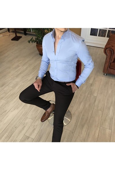My Üçöz Erkek Saten Slim Fit Saten Gömlek