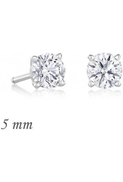 Gumush Gümüş Yuvarlak Tek Taş Zirkon Küpe - 5 mm