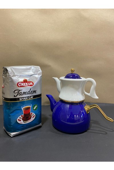 Çaykur Porselen Demlikli Lacivert Emaye Çaydanlık Takımı ve 1.000GR Tamdem Çaykur Çay Seti Çaykur Porselen Demlikli Lacivert Emaye Çaydanlık Takımı ve 1.000GR Tamdem Çaykur Çay Seti