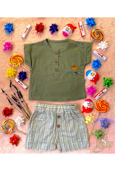 Kangurucuk Erkek Bebek Güneş Nakışlı Şortlu Takım