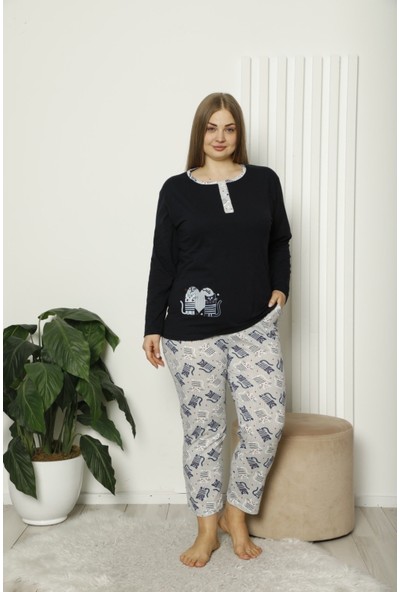 Kadın Desenli Kısa Kollu Pijama Takımı Tampap 2101 Kadın Desenli Kısa Kollu Pijama Takımı Tampap 2101