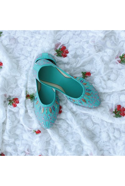 Ronalisa Hindistandan Ithal Geleneksel Hint Kadın Babet Şık ve Estetik Tasarım Babet Renkli Desenli Kınalık