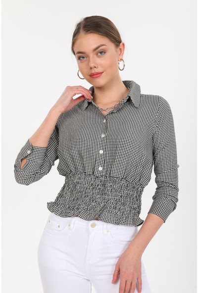 Pilise Kadın Siyah Pötikare Gipeli Gömlek Pilise Kadın Siyah Pötikare Gipeli Gömlek