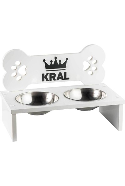 Odun Concept Büyük Irk Köpek Mama ve Su Kabı - 2'li Kemik - Beyaz Başlıklı Beyaz