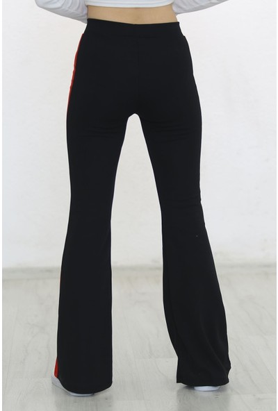 Modern Vitrin Şeritli Ispanyol Paça Pantolon Siyahkırmızı - 8827.1567. Modern Vitrin Şeritli Ispanyol Paça Pantolon Siyahkırmızı - 8827.1567.