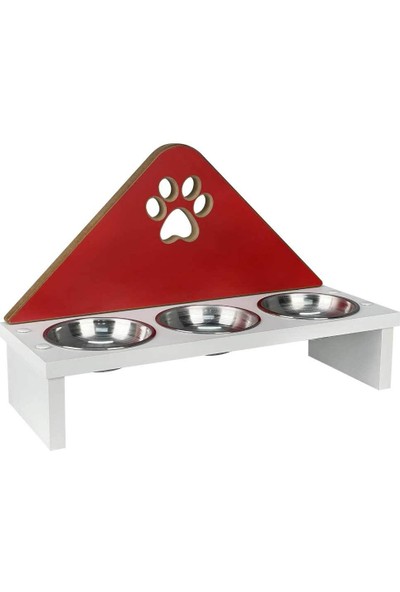 Odun Concept 3'lü Çelik Kaseli Ahşap Kedi Mama ve Su Kabı - Kırmızı Pati Başlıklı Beyaz Odun Concept 3'lü Çelik Kaseli Ahşap Kedi Mama ve Su Kabı - Kırmızı Pati Başlıklı Beyaz
