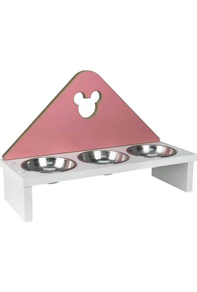 Odun Concept 3'lü Çelik Kaseli Ahşap Kedi Mama ve Su Kabı - Pembe Başlıklı Beyaz Odun Concept 3'lü Çelik Kaseli Ahşap Kedi Mama ve Su Kabı - Pembe Başlıklı Beyaz