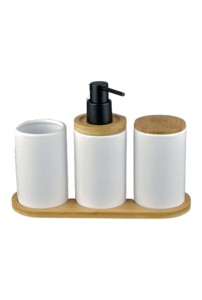 Tohana Seramik Bambu Üçlü Banyo Seti Beyaz