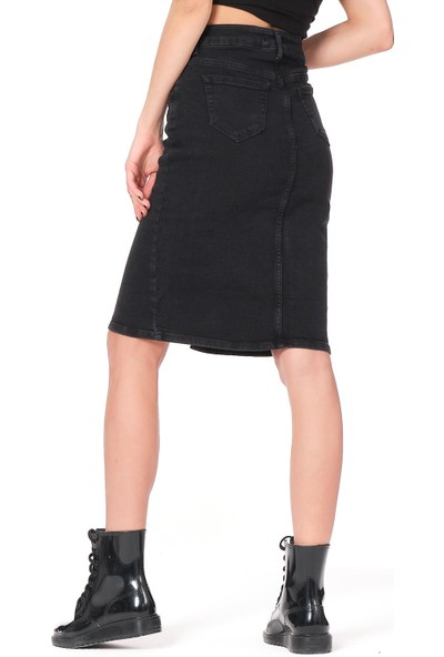 Its Basic Kadın Siyah Taşlanmış Renk Black Od Yırtmaç Detaylı Midi Boy Likralı Yüksek Bel Jean Etek Its Basic Kadın Siyah Taşlanmış Renk Black Od Yırtmaç Detaylı Midi Boy Likralı Yüksek Bel Jean Etek