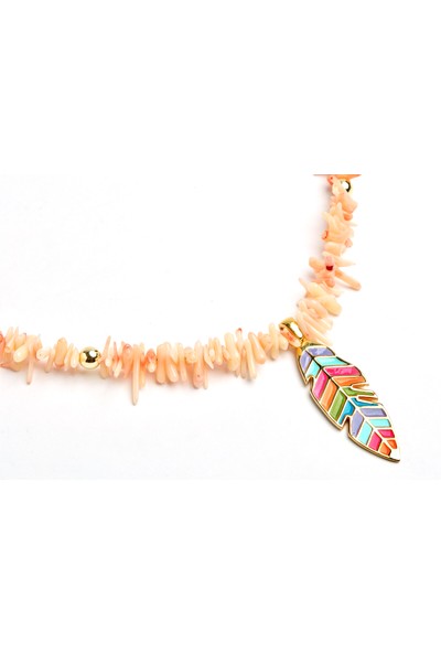 Capra Mercan Gümüş Uçlu Yaprak Mineli Kolye Capra Mercan Gümüş Uçlu Yaprak Mineli Kolye