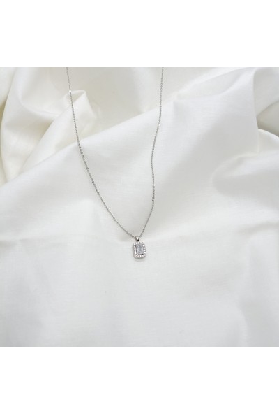 Balem Tek Taş Baget Kolye / Gümüş