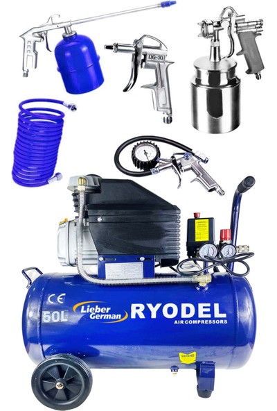 Lieber German Ryodel Serisi 50 Litre 8 Bar 2,5 Hp Motor Gücü 50 Litre Hava Kompresörü ve 5 Parça Boya Tabanca Set Lieber German Ryodel Serisi 50 Litre 8 Bar 2,5 Hp Motor Gücü 50 Litre Hava Kompresörü ve 5 Parça Boya Tabanca Set