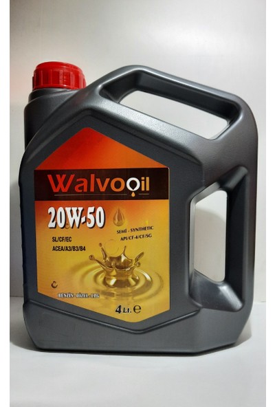 Walvooil 20W-50 Motor Yağı 4 Litre (Üretim Yılı: 2022)