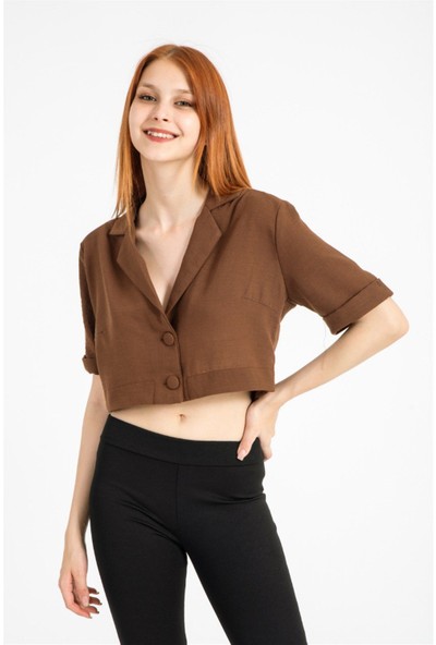 Giysa V Kesim Kahverengi Kısa Kollu Ceket Giysa V Kesim Kahverengi Kısa Kollu Ceket