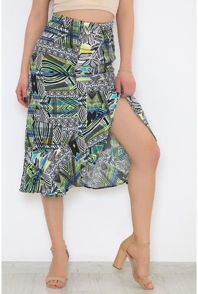 Yezaa Dokuma Yırtmaçlı Etek Beyazdesenli - 6730.128.