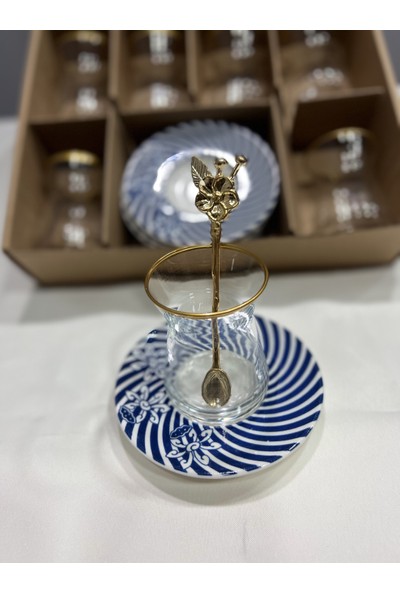 Aden Home Porselen Cam Çay Bardak Seti 6 Kişilik 12 Parça Çay Seti