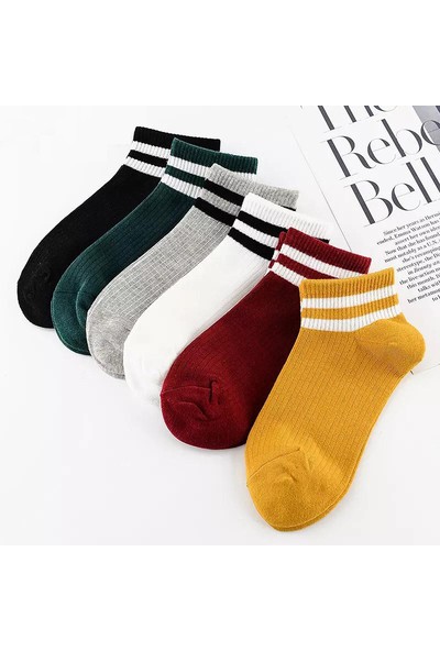 Bgk Unisex 6 Çift Koton Çizgili Patik Çorap