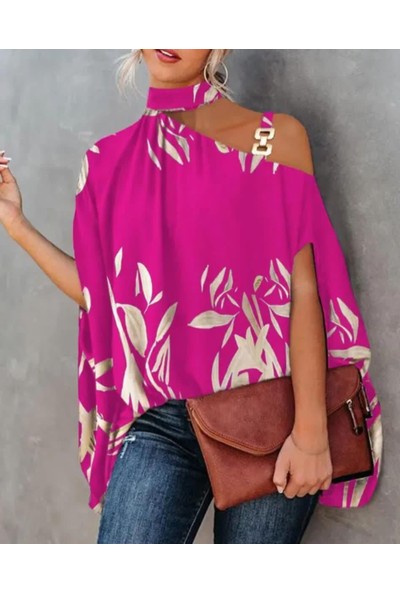 Black&Grace Mikro Kumaş Tokalı Dijital Baskılı Bluz