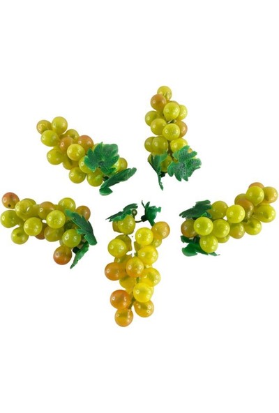 Yapay Meyve 5 Adet Yeşil Üzüm Küçük Boy Süs Dekoratif Sahte Meyve