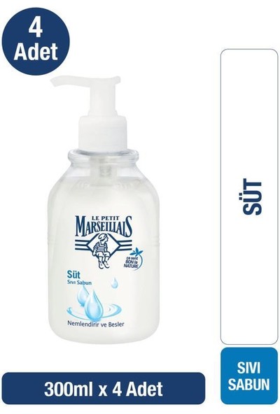 Le Petit Marseillais Nemlendirici Sıvı Sabun Süt 300 ml X4 Ekonomik Paket