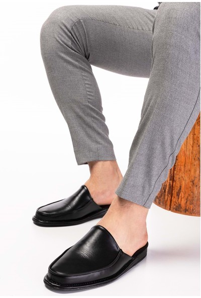 Gondol Erkek Deri Damat Ev Terliği KAYAŞ.2200 - Siyah - 41