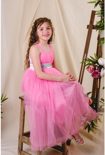 babyplus tekin hasanoğlu Kız Çocuk Beli Pullu Tüllü Abiye Elbise