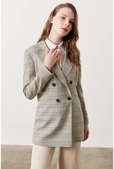 Tuğba & Venn Kruvaze Düğmeli Ekose Ceket