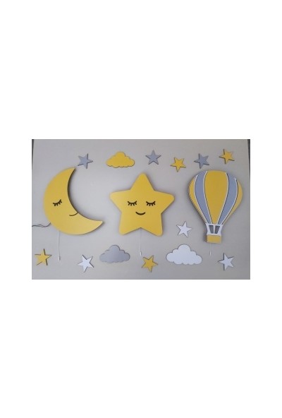 Dekoratif Ahşap 3'lü Set Gece Lambası Ledli Dekoratif Ahşap 3'lü Set Gece Lambası Ledli