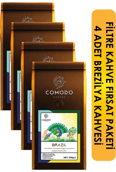 Comodo Coffee Brezilya Premium Gold Selection Çekirdek Filtre Kahve 250 gr x 4 Comodo Coffee Brezilya Premium Gold Selection Çekirdek Filtre Kahve 250 gr x 4