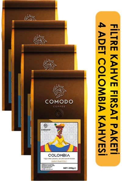 Comodo Coffee Colombia Premium Gold Selection Çekirdek Filtre Kahve 250 gr x 4 Comodo Coffee Colombia Premium Gold Selection Çekirdek Filtre Kahve 250 gr x 4