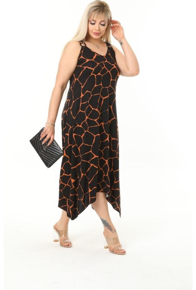 Melsay Siyah Taş Desen Toka Detaylı Askılı Elbise