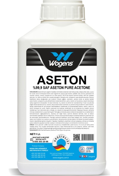 Wogens Saf Aseton %99.9 1 Lt Wogens Saf Aseton %99.9 1 Lt